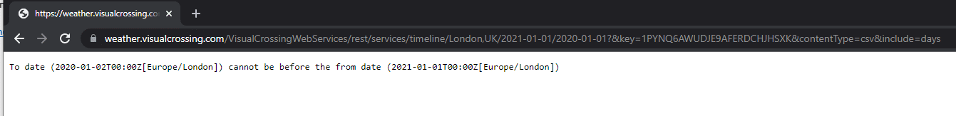 How to debug problems when running weather API queries in code | Visual Crossing