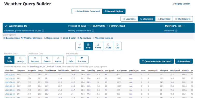 How To Retrieve The Visual Crossing Api Query String When Using The Web Query Builder Interface
